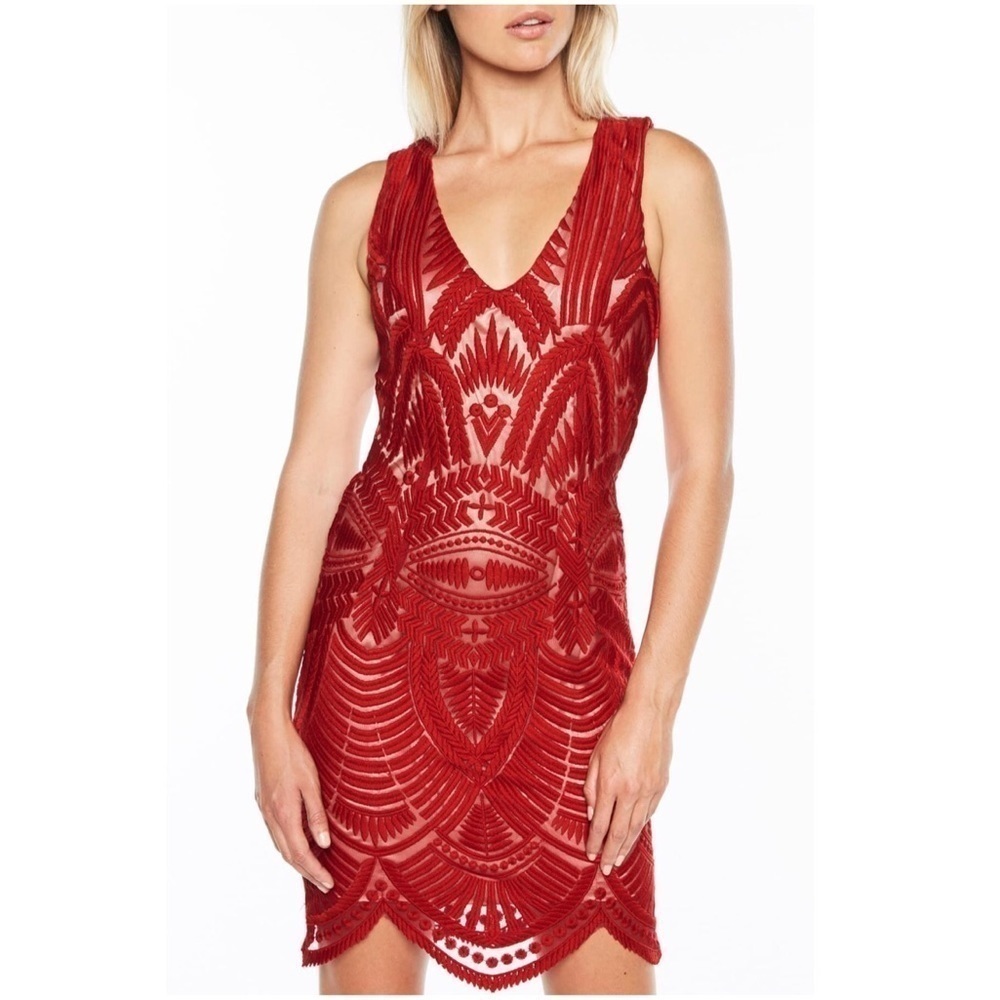 Bardot Red Mesh Lace Embroidered Sheath Dress 6 NWT - Gem